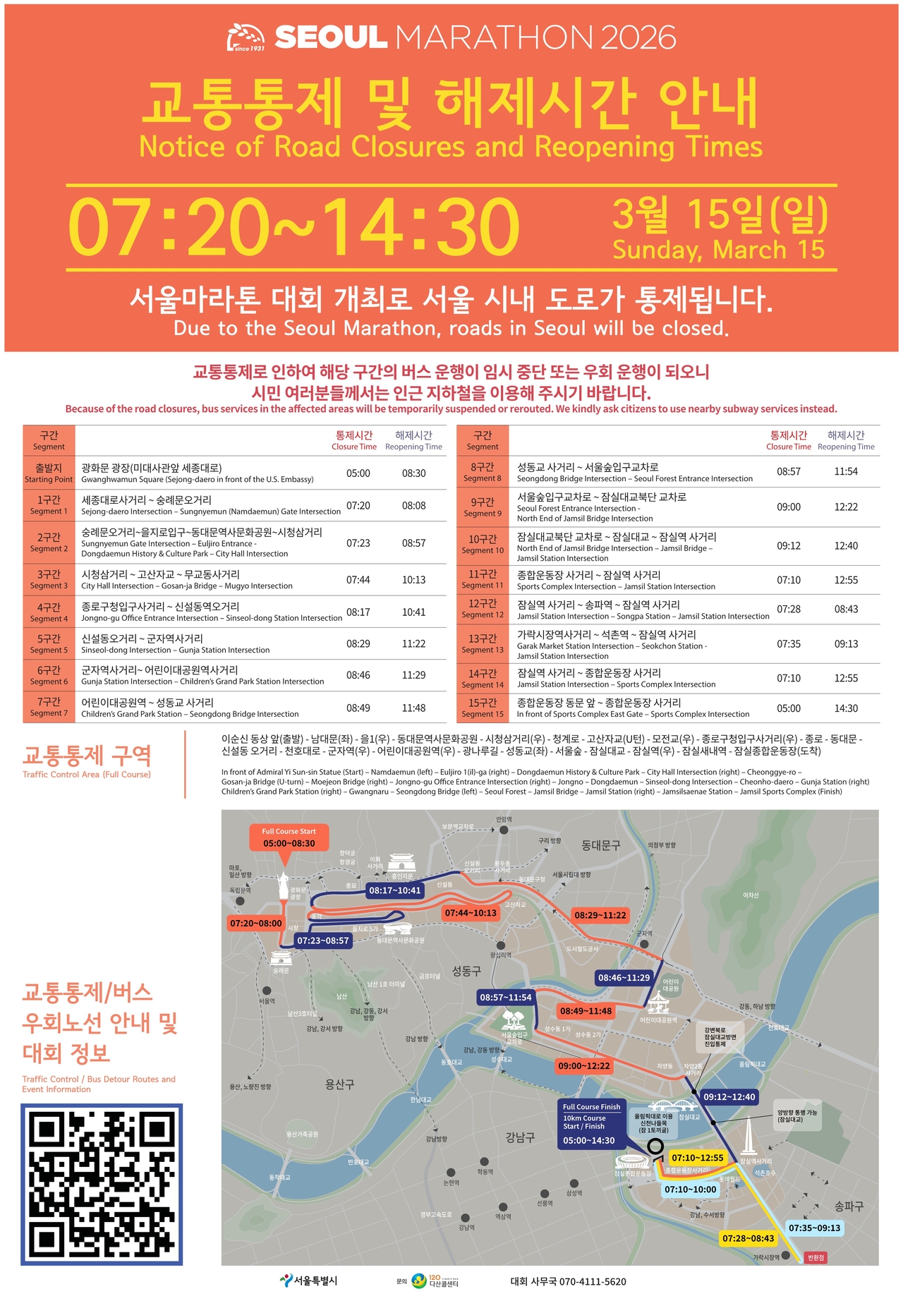 Major roads in central Seoul to be closed Sunday for 2026 Seoul ...